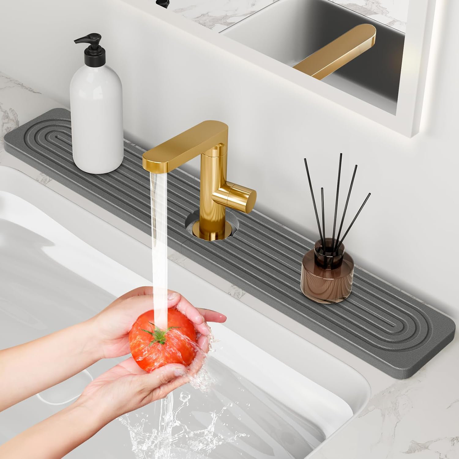 xinchentong 24'' Longer Faucet Mat For Kitchen Sink [Diatomite Stone ...